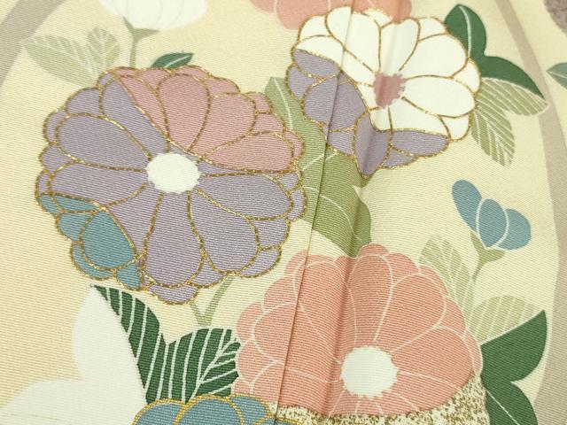 平和屋本店■極上　訪問着　枝垂れ花　立涌花文　鳥の子色地　金彩　逸品　DZAB1401kh5 平和屋本店□極上 訪問着 枝垂れ花 立涌花文 鳥の子色地