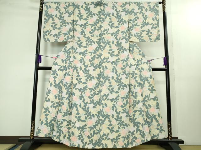 平和屋着物■極上　小紋　単衣　地紋起こし　舞蝶草花文　逸品　DZAB1402kh5