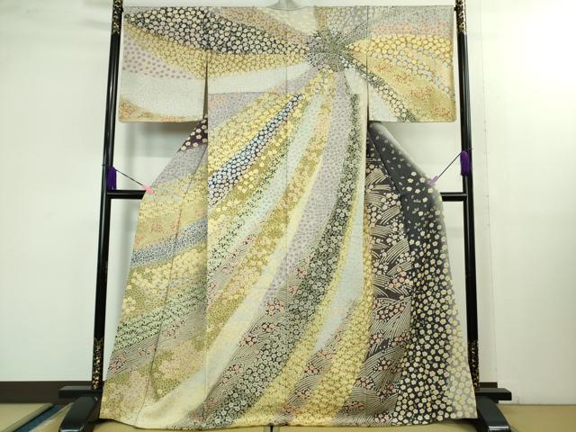 平和屋本店■極上　中国三大刺繍　相良刺繍　訪問着　襲絞り　笹花文　暈し染め　銀通し地　逸品　DZAB1409kh5