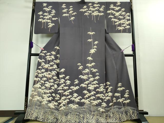 平和屋本店■極上　訪問着　友禅　松　濃い鼠色地　金彩　逸品　DZAB1425kh5