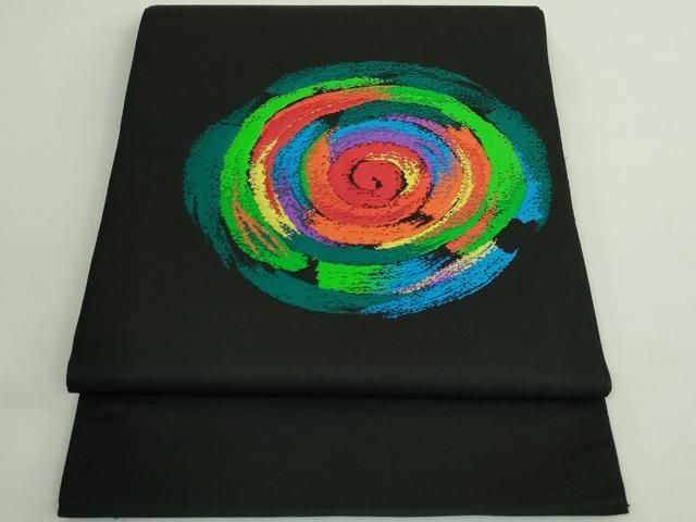 平和屋着物■極上　太鼓柄袋帯　渦　黒地　逸品　DZAB1452kh5