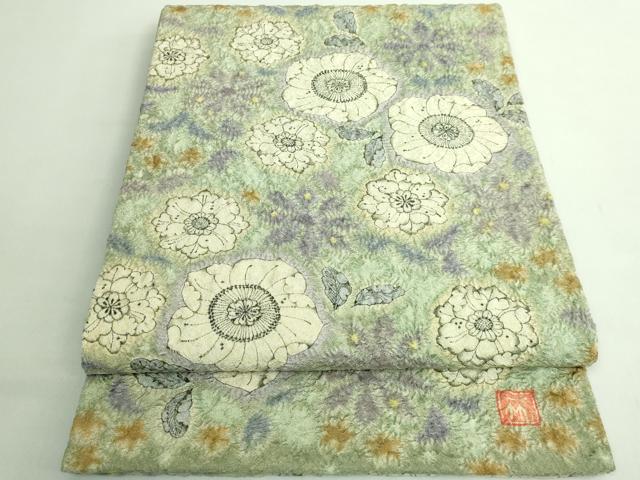 平和屋本店■極上　初代　久保田一竹　幻の辻が花　太鼓柄袋帯　金通し地　逸品　DZAB1463kh5