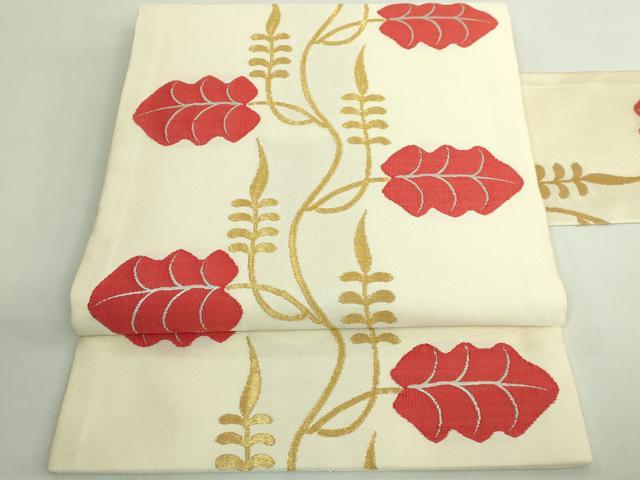 平和屋本店■極上　洛風林　工芸帯地　九寸名古屋帯　蔦の葉文　金糸　逸品　DZAB1479kh5