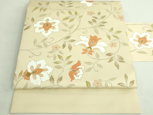 平和屋本店■極上　田内康近　塩瀬　九寸名古屋帯　更紗花文　金彩　逸品　DZAB1480kh5