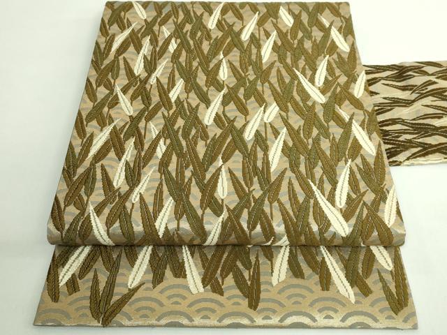 平和屋着物■極上　西陣　河合美術織物謹製　九寸名古屋帯　唐織　青々庵　草木文　三越扱い　逸品　DZAB1484kh5