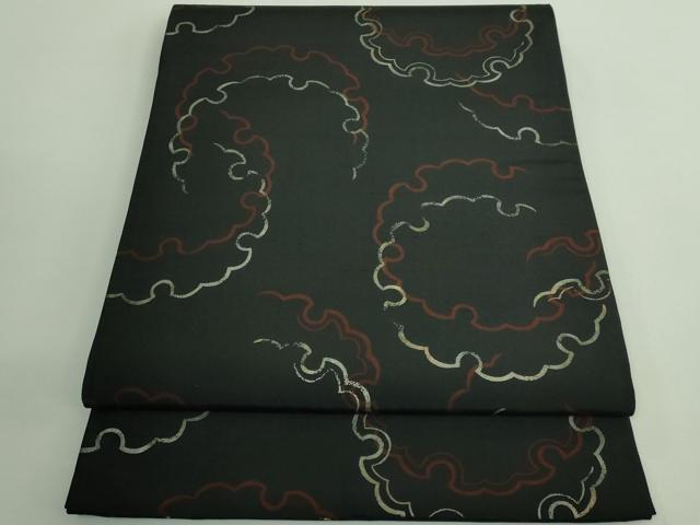 平和屋着物■極上　伝統工芸品　伊那紬　手織り　全通柄袋帯　雪輪重ね　黒地　逸品　DZAB1502kh5