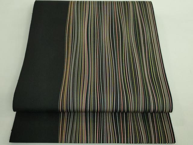 平和屋着物■極上　本場筑前博多織　草木染　手織工房　染匠：小森久　八寸名古屋帯　間道　黒地　逸品　DZAB1519kh5