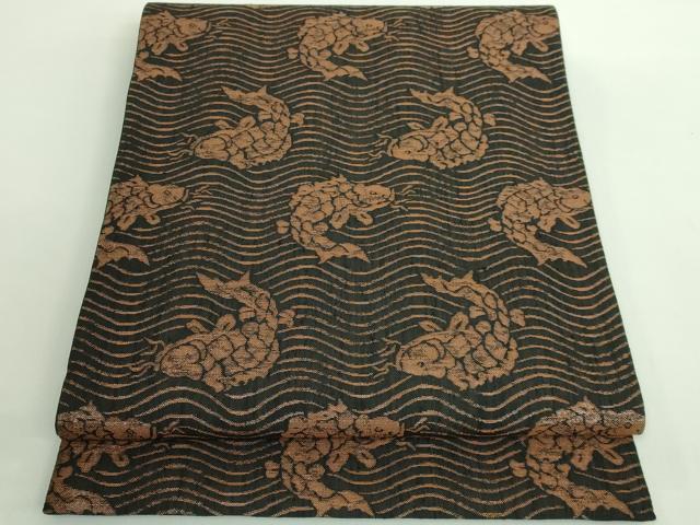 平和屋着物■極上　西陣　勝山織物　六通柄袋帯　荒磯　黒地　逸品　DZAB1523kh5