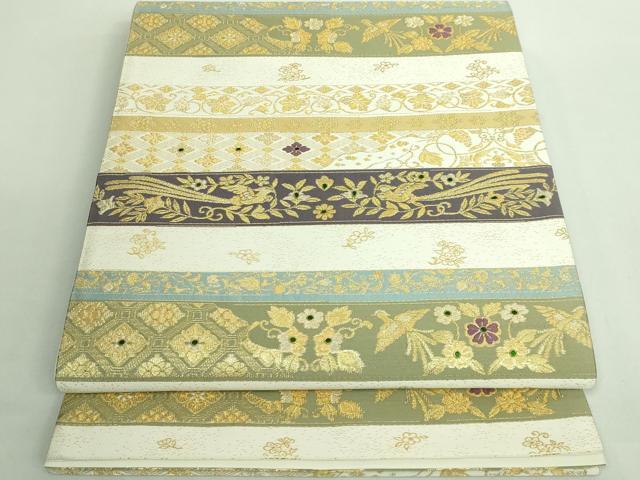 平和屋本店■極上　六通柄袋帯　貝紫　玉蟲　花鳥文　金糸　さが美扱い　逸品　DZAB1525kh5