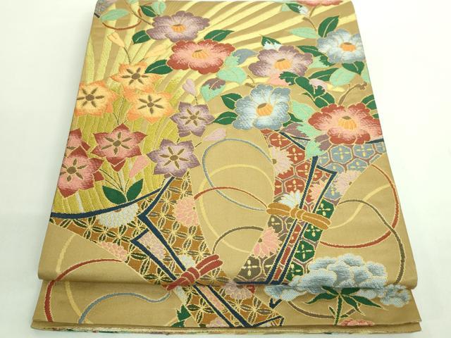 平和屋着物■極上　西陣　白綾苑大庭　六通柄袋帯　花束文　金糸　逸品　DZAB1531kh5