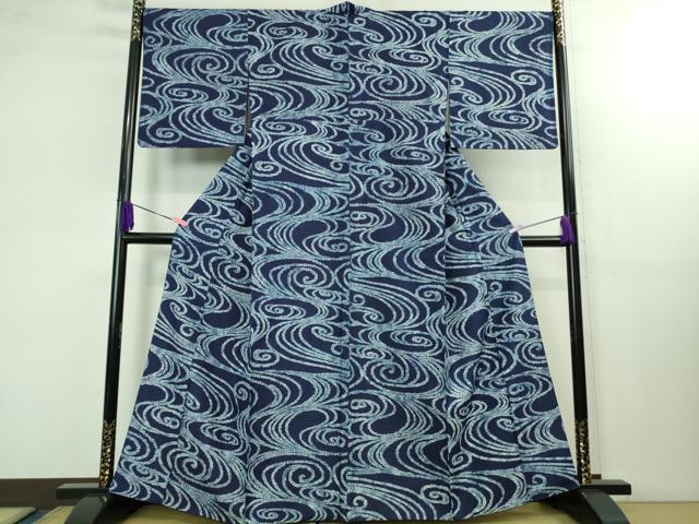 平和屋本店■極上　藍造り国選定無形文化財　藍師・佐藤昭人　藍香房　小紋　天然藍染　観世水　逸品　DZAB1558kh5