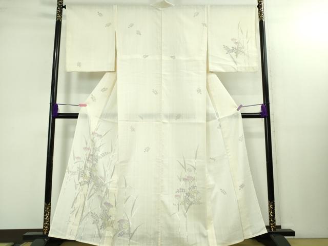 平和屋着物■極上　夏物　訪問着　紗紬　手描き　秋草　木賊　象牙色地　逸品　DZAB1563kh5