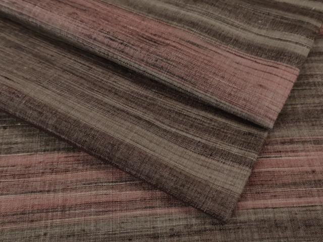 平和屋本店■極上　郡上紬　草木染　横縞　逸品　DZAB1573kh5