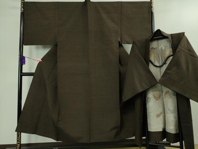 平和屋着物■極上　男性　紬　アンサンブル　長羽織　色無地　赤墨茶色　逸品　DZAB1577kh5