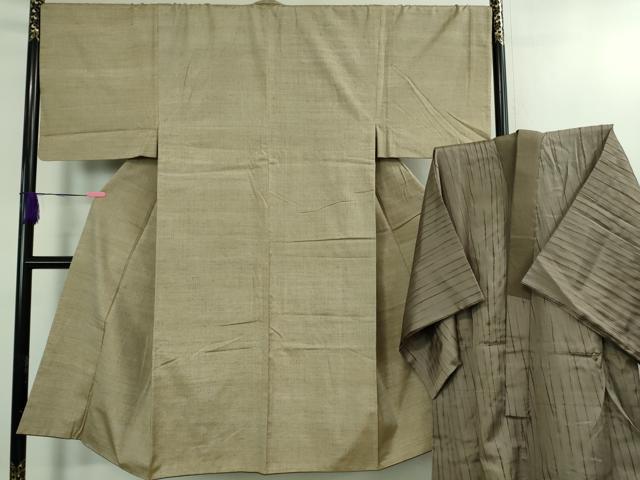 平和屋本店■極上　男性　紬・長襦袢(袷)セット　枯色地　逸品　DZAB1581kh5