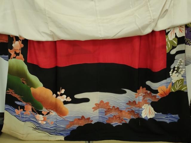 平和屋本店□極上 アンティーク 大正ロマン 振袖 渡橋立波松文 暈し