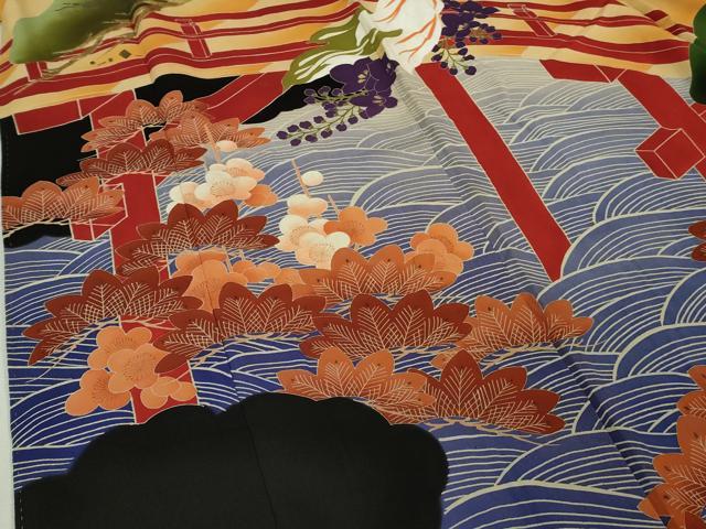 平和屋本店□極上 アンティーク 大正ロマン 振袖 渡橋立波松文 暈し