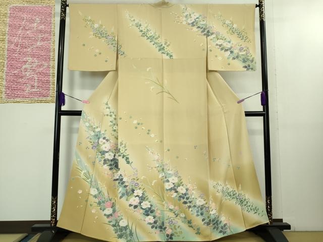 平和屋本店■極上　十日町友禅作家　阿部佳雪 　訪問着　枝花文　暈し染め　砥粉色地　逸品　DZAB1632kh5