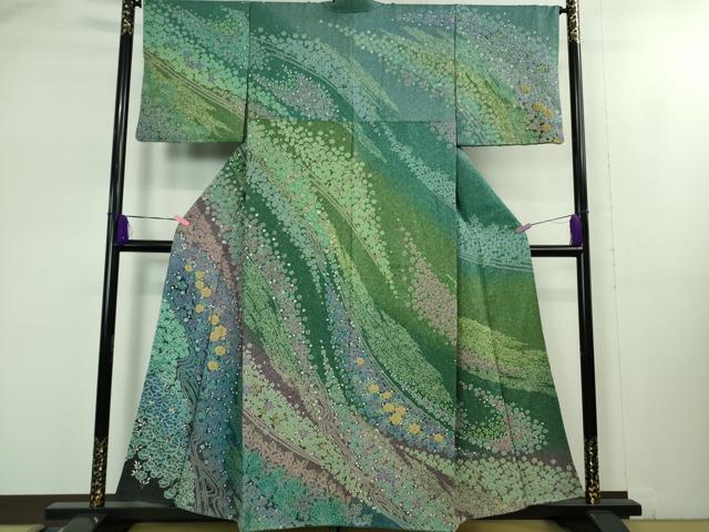 平和屋着物■極上　中国三大刺繍　相良刺繍　訪問着　辻が花　暈し染め　金糸　金通し地　反端付き　逸品　DZAB1651kh5