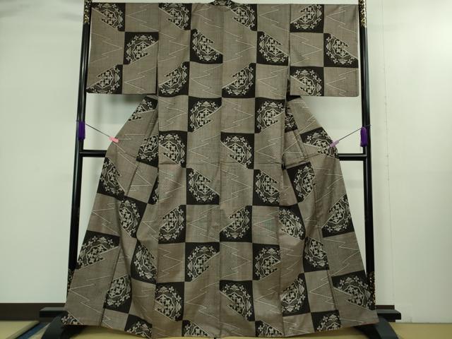 平和屋本店■極上　本場大島紬　割り込み絣　正倉院花文　逸品　DZAB1655kh5