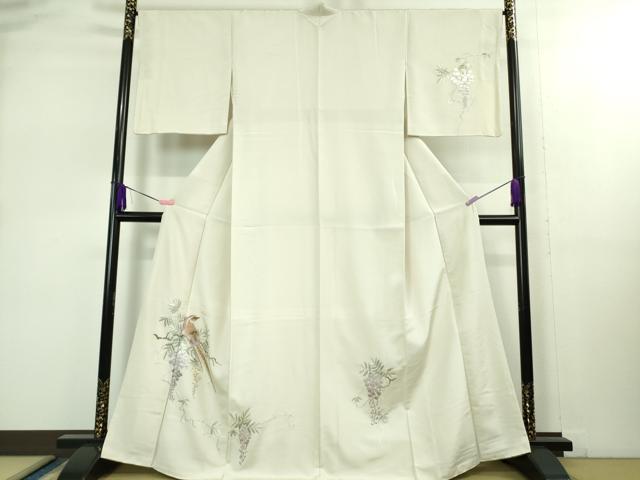 平和屋本店■極上　訪問着　総刺繍　尾長鳥　藤花房　桜色地　金糸　逸品　DZAB1678kh5