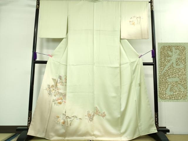 平和屋着物■極上　金彩友禅　卓越技能者・名工・和田光正　訪問着　束ね熨斗花文　若芽色地　暈し染め　金銀彩　逸品　DZAB1679kh5