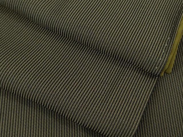 平和屋着物■極上　お召　万筋　黒緑色×利休色　逸品　DZAB1685kh5