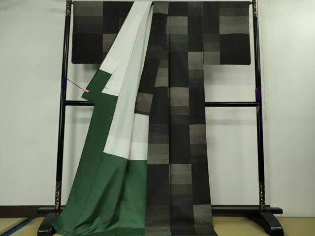 平和屋着物■極上　本場大島紬　9マルキ　変わり市松　ロング丈　逸品　DZAB1724kh5 平和屋着物□極上 本場大島紬 9マルキ 変わり市松 ロング丈 逸品