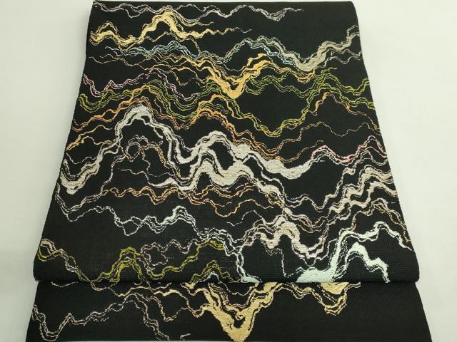 平和屋本店●最高級　夏物　龍村平蔵製　太鼓柄　本袋帯　水衣錦　黒地　金銀糸　逸品　DZAB1791kh6