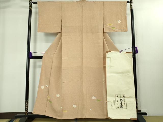 平和屋本店●極上　銀座　志ま亀　訪問着　笹梅　洗柿色地　鬼しぼ縮緬　たとう紙付き　逸品　DZAB1912kh6