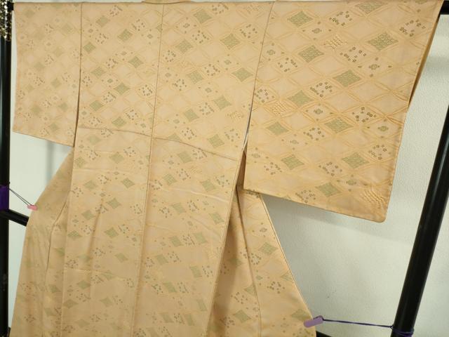 平和屋本店○極上 銀座 志ま亀 小紋 絞り 菱文 洗柿色地 たとう紙付き