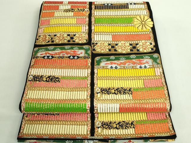 平和屋本店●極上　六通柄　本袋帯　龍村平蔵柄　源氏鎧　黒地　金銀糸　逸品　DZAB2067kh6