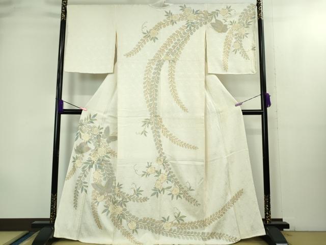 平和屋本店●極上　訪問着　絞り　舞蝶花文　辻が花　象牙色地　金彩　逸品　DZAB2101kh6