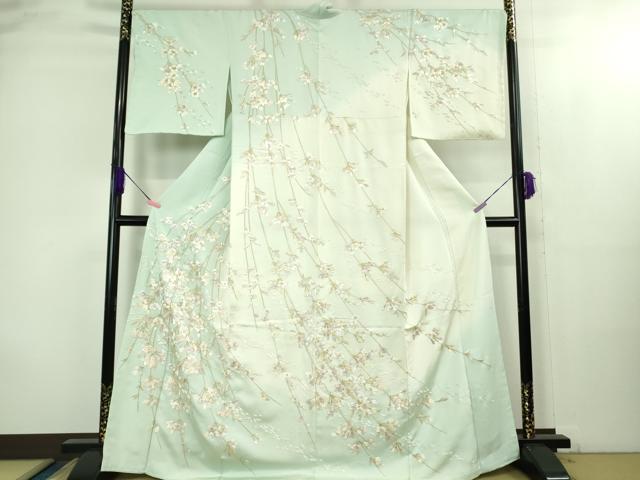 平和屋本店●極上　訪問着　総手刺繍　枝垂れ花　暈し染め　金糸　反端付き　逸品　未使用　DZAB2107kh6