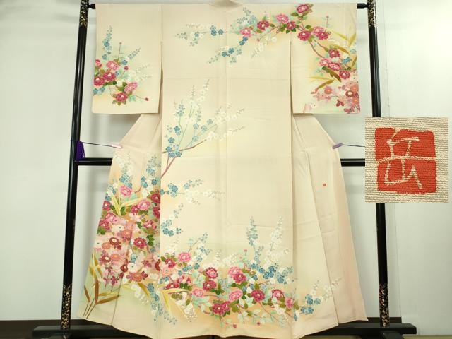 平和屋本店●極上　本加賀友禅作家　東藤岳　訪問着　吉祥花文　薄卵色地　暈し染め　逸品　DZAB2142kh6