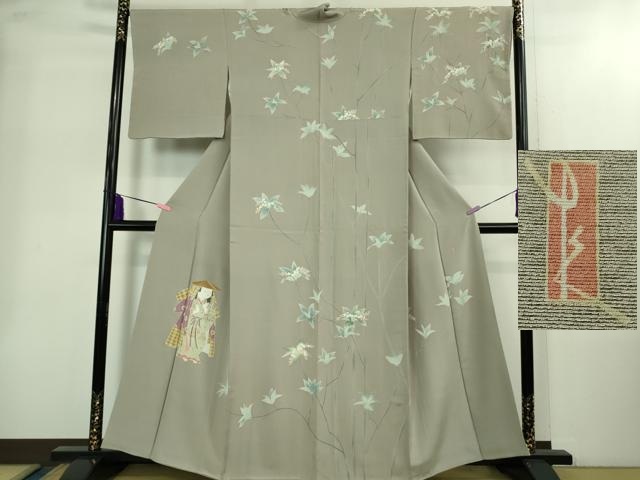 平和屋本店●極上　加賀友禅の巨匠　初代　由水十久　訪問着　女人　ドウダンツツジ　茶鼠色地　逸品　DZAB2210kh6
