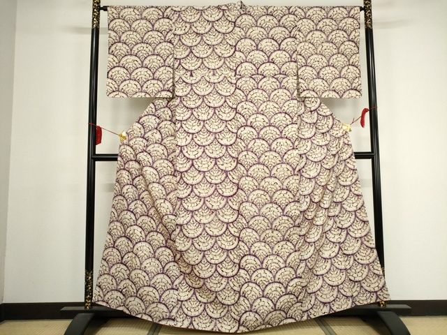 平和屋本店■極上　岩手の匠　草紫堂　南部絞り　紫根染　紬　青海波　正絹　逸品　KAAA1712kk4