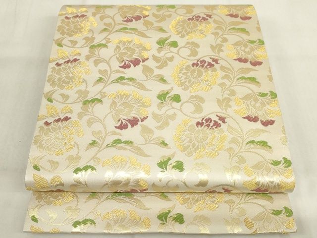 平和屋本店●極上　龍村美術織物　たつむら　全通柄袋帯　唐草文　金糸　証紙付き　逸品　未使用　KAAA1730kk4