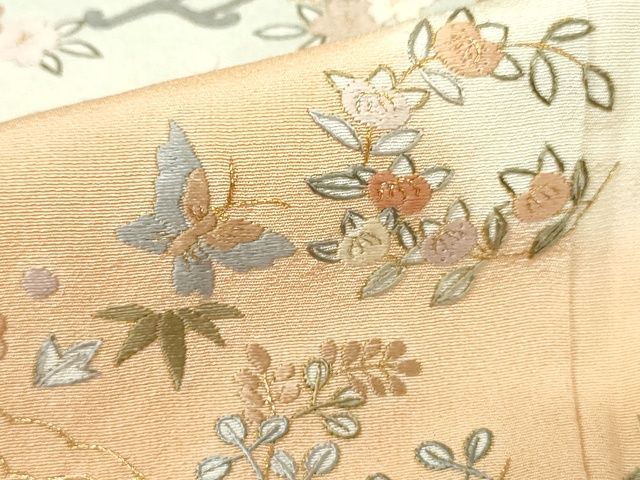 平和屋本店■極上　訪問着　刺繍　霞草花文　暈し染め　金糸　正絹　逸品　KAAA1752kk5 平和屋本店□極上 訪問着 刺繍 霞草花文 暈し染め 金糸 正絹