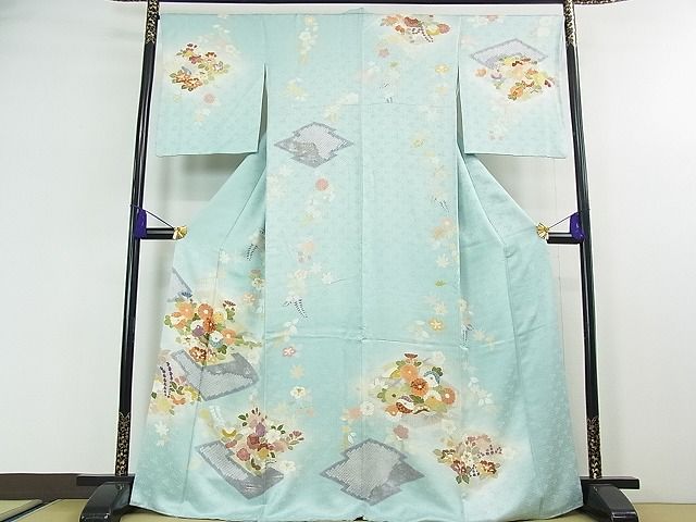平和屋本店■極上 創業460年・千總 訪問着 駒刺繍 吉祥花文 瓶覗色地 暈し染め 金銀彩 阪急百貨店扱い 逸品 3kh1359