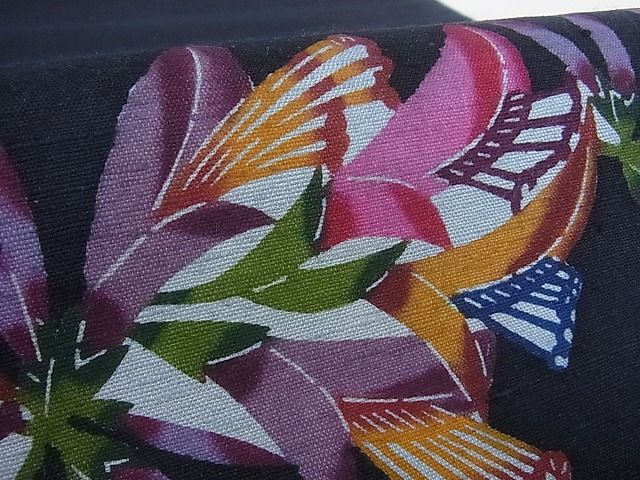 平和屋本店□希少 人間国宝 玉那覇有公 本場琉球紅型 九寸名古屋帯 紬