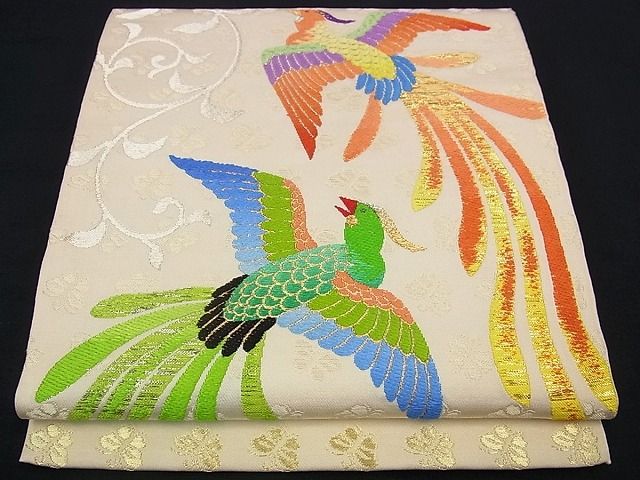 平和屋本店■極上　龍村平蔵製　本袋帯　尾長鳥　逸品s6961