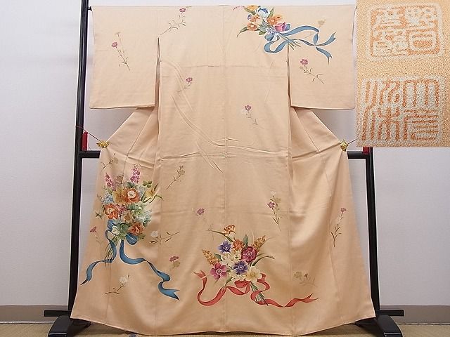 平和屋本店■野口彦太郎　大彦三代目　江戸染繍友禅　訪問着　刺繍　花束文　金銀糸　高島屋扱い　逸品　4n-zb0499