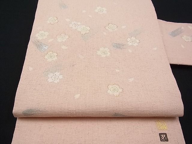 平和屋本店■超希少　創業460年・千總　九寸名古屋帯　作家物　紬地　舞桜　金彩　反端付き　逸品　2s10443
