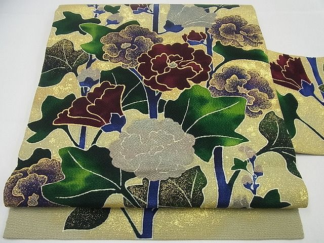 平和屋本店■極上　浦野理一　型染　九寸名古屋帯　枝花文　金彩　落款あり　逸品　未使用3s3614