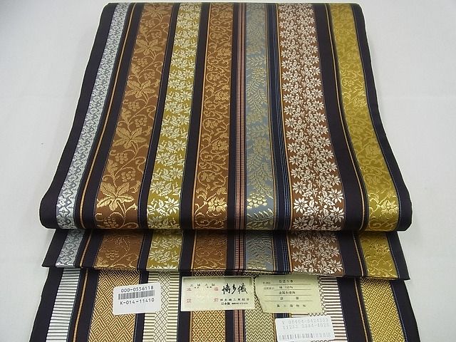平和屋本店■極上 本場筑前博多織 両面 全通柄袋帯 黒木織物謹製 花唐草間道 博多金ラベル  証紙付き 未使用3s3623