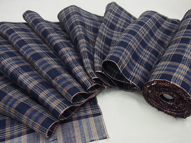 平和屋本店■超希少 浦野理一 経節紬 格子柄 反物 着尺 逸品 未使用3s4762