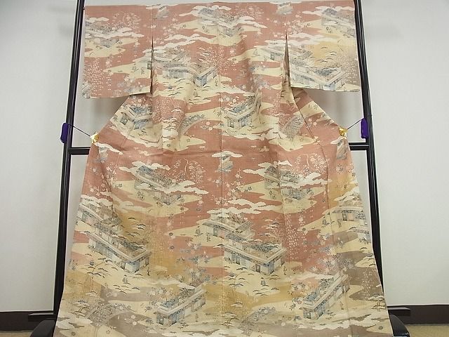 平和屋本店■極上　染織の名門　しょうざん　生紬　訪問着　単衣　人物風景文　逸品3s4949