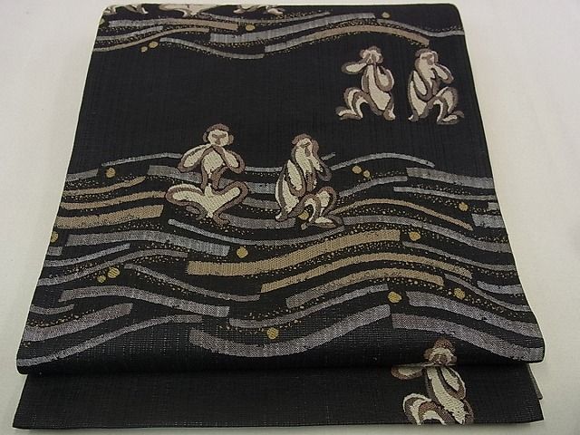 平和屋本店■極上　六通柄袋帯　スリーシーズン　春夏秋　見ざる言わざる聞かざる　逸品s7794