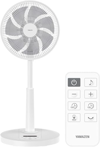 山善 扇風機 リビング DCモーター 静音 節電 省エネ 左右自動首振り 温度センサー搭載 風量10段階調節 入切タイマー リモコン付き ホワイ